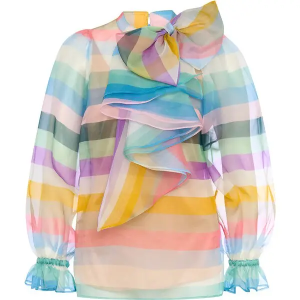 MAISON COMMON Printed Organza Blouse With Bow And Flounce