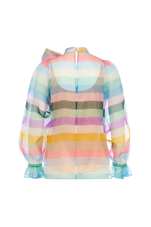 MAISON COMMON Printed Organza Blouse With Bow And Flounce