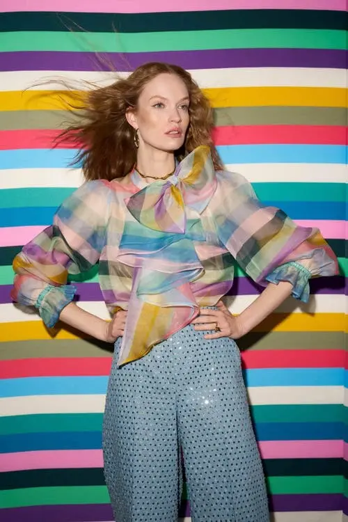 MAISON COMMON Printed Organza Blouse With Bow And Flounce