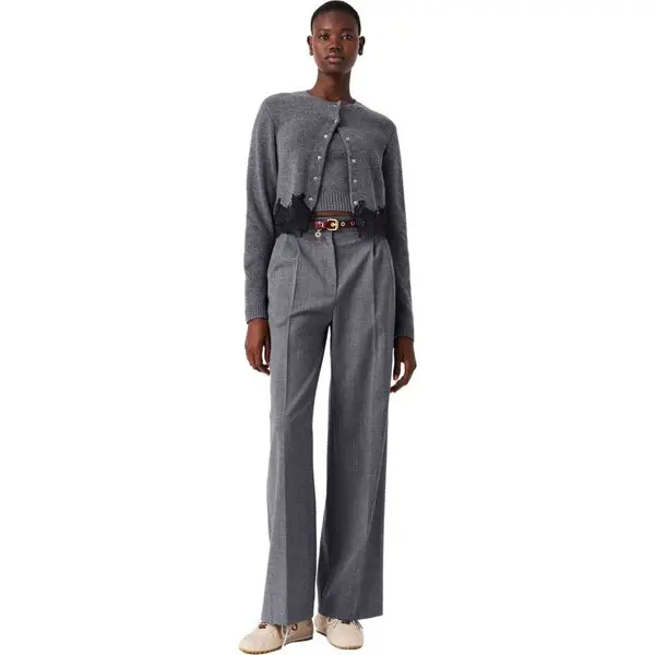 Maje Twinset With Lace Trim - Grey/black
