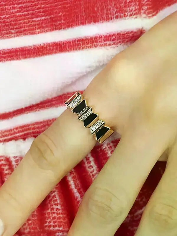APM MONACO Tone Polished Zig-zag Band Ring With Pave Diamonds