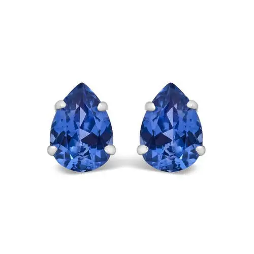 HAUS OF BRILLIANCE Lab 5x7 Created Blue Sapphire Pear Solitaire Stud Earrings - Platinum