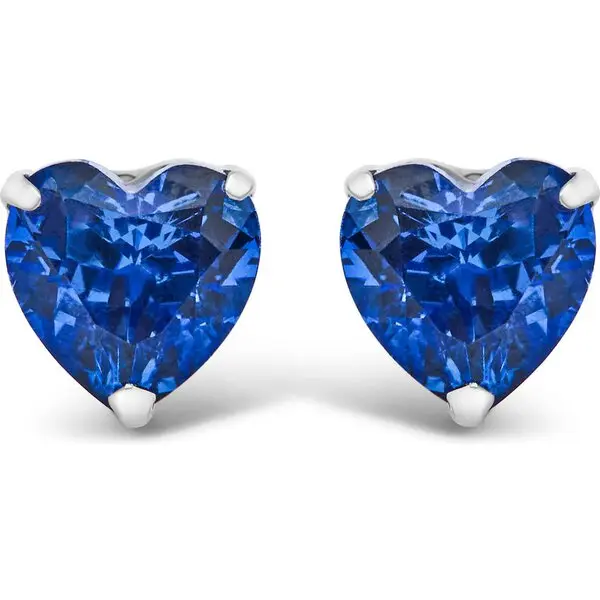 HAUS OF BRILLIANCE Lab-created Blue Sapphire Heart Solitaire Stud Earrings - Platinum