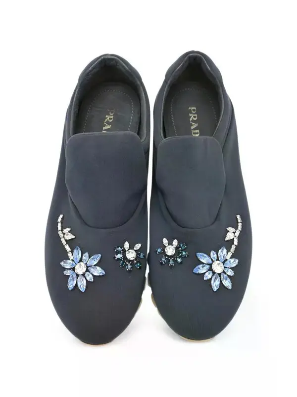 Prada Flower Crystal-embellished Slip-on Sneakers