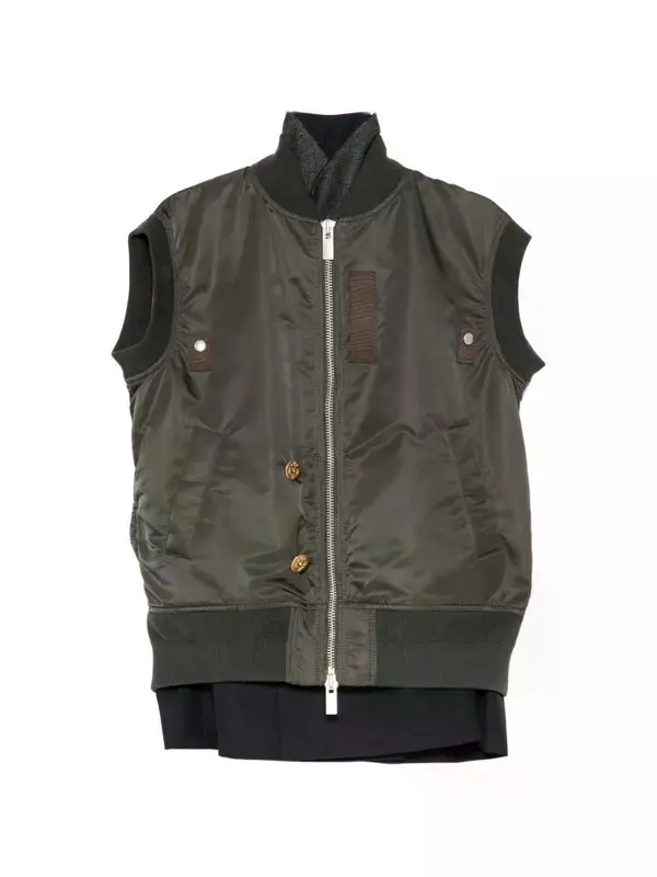 Sacai Layered Bomber Gilet - Green