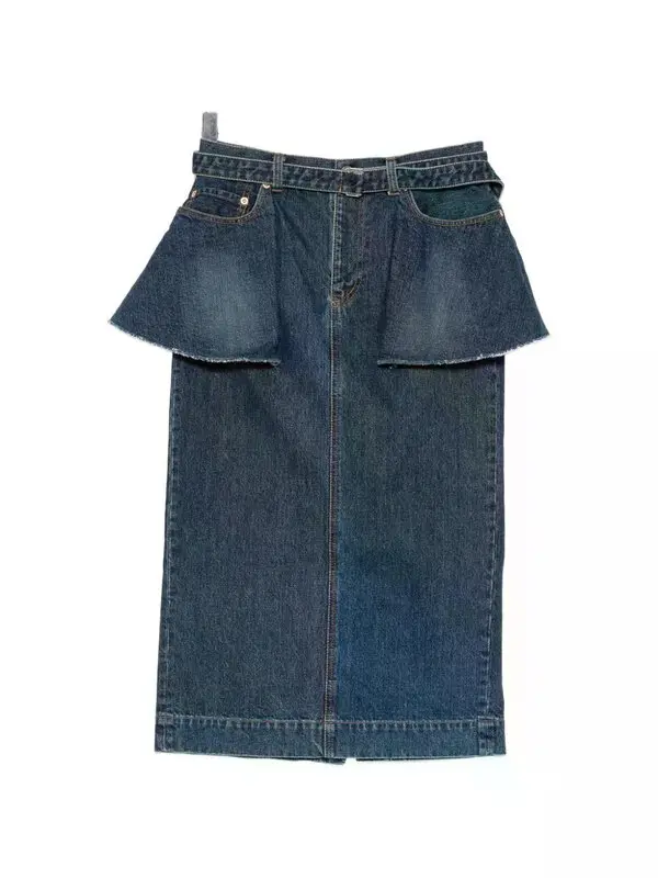 Sacai Peplum-detail Denim Skirt - Blue
