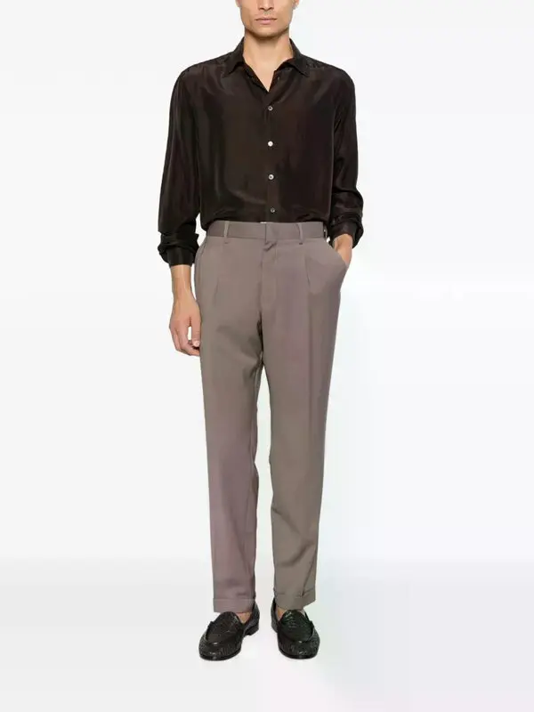 CELLAR DOOR Cambridge Pleated Tailored Trousers - Brown