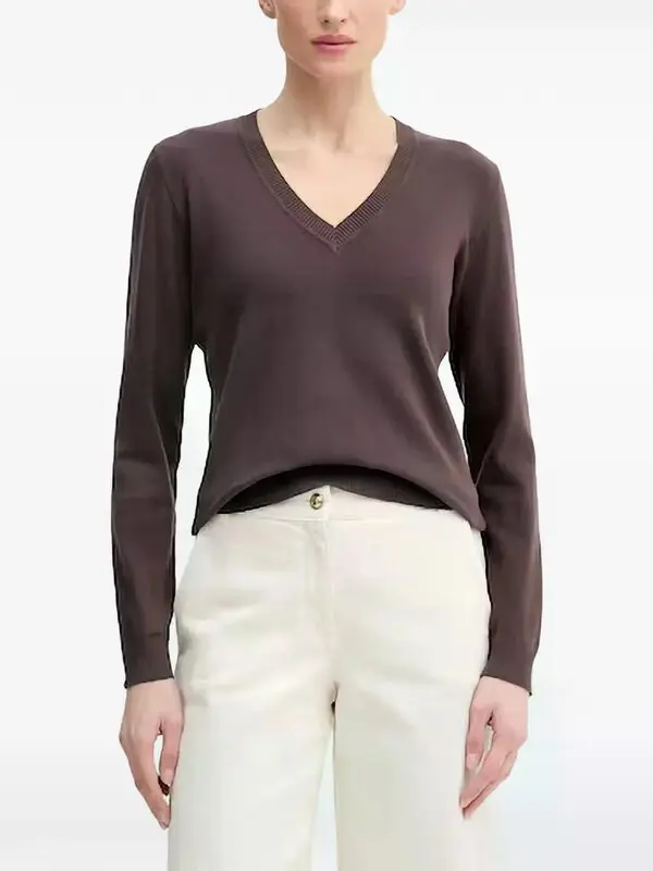 BENETTON V-neck Long Sleeve Top - Brown