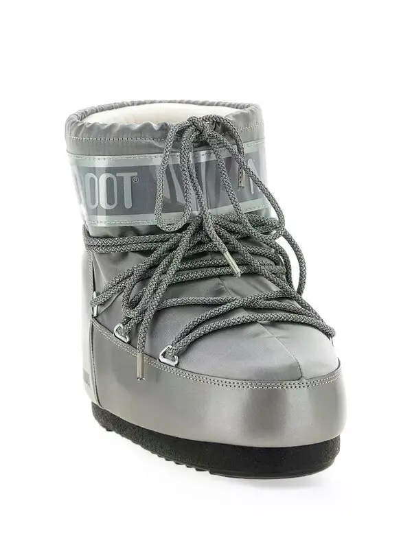 Moon Boot Icon Low Glance Silver Satin Boots - Grey