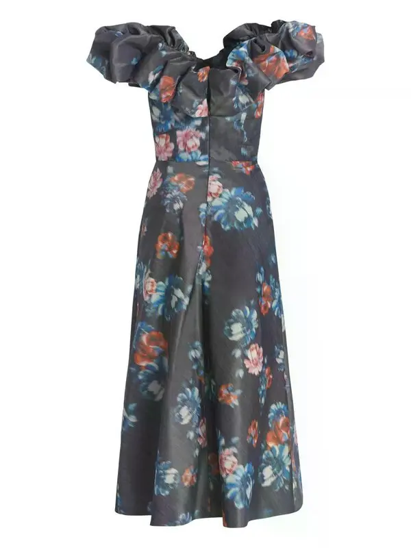 MARKARIAN Floral Ikat-print Midi Dress - Grey