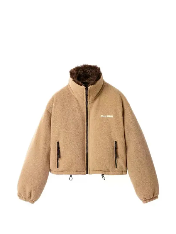 Miu Miu Logo-embroidered Fleece Jacket - Neutrals