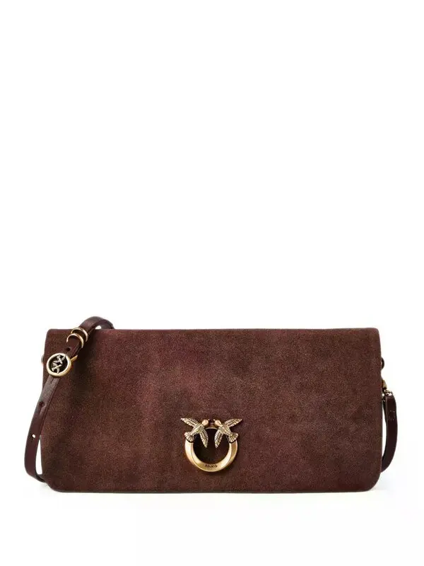 Pinko Suede Magnetic Fastening Shoulder Bag With Love Birds Plaque - Brown