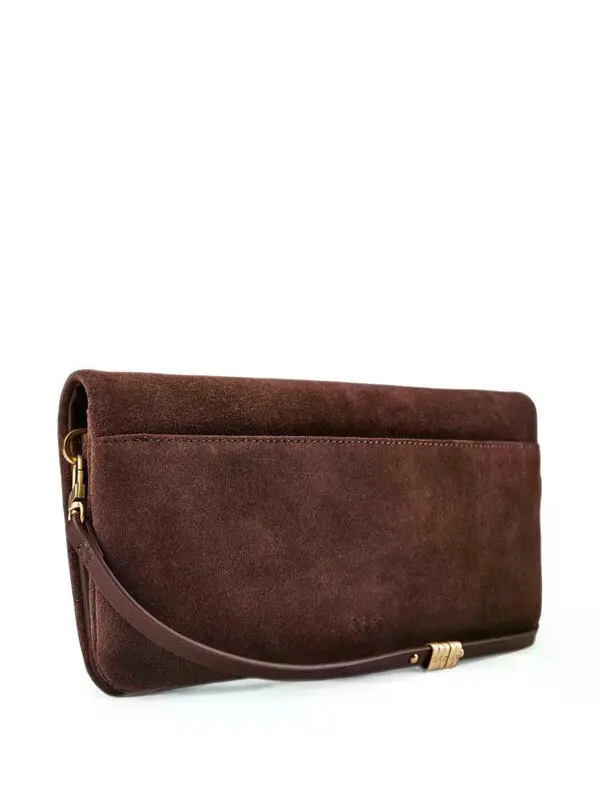 Pinko Suede Magnetic Fastening Shoulder Bag With Love Birds Plaque - Brown
