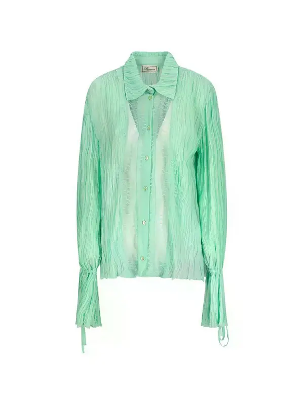 Blumarine Plissé Lace-trimmed Shirt - Green
