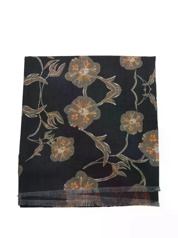 Altea Floral-jacquard Fringed Scarf - Black