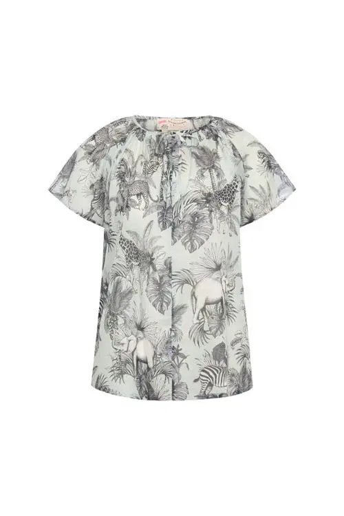 MAISON COMMON Printed Silk Blouse With Cap Sleeves
