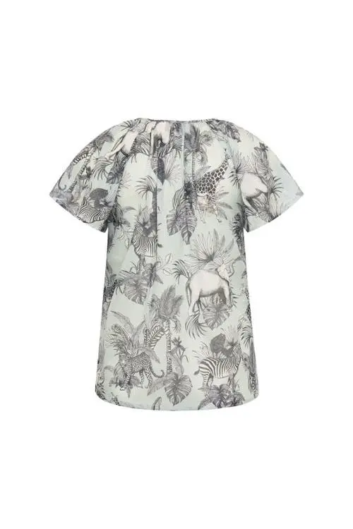 MAISON COMMON Printed Silk Blouse With Cap Sleeves