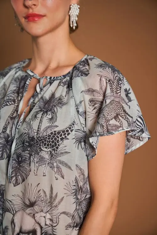 MAISON COMMON Printed Silk Blouse With Cap Sleeves