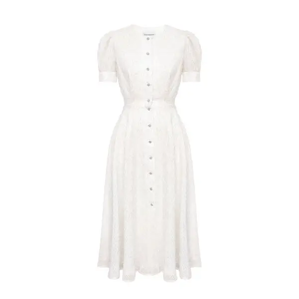POST MERIDIEM Sequin Button Front Midi Dress