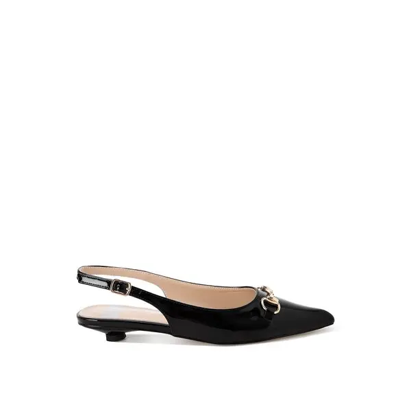 RAG & CO Bell Flower Classic Horsebit Detail Slingback Heels In Petent By - Black