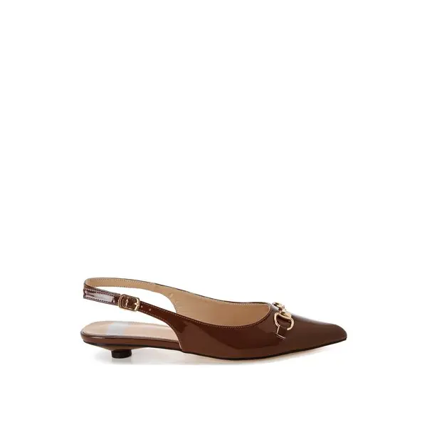 RAG & CO Bell Flower Classic Horsebit Detail Slingback Heels In By - Brown