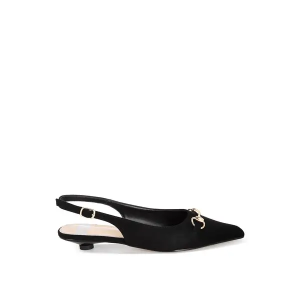 RAG & CO Bell Flower Classic Horsebit Detail Slingback Heels In Suede By - Black