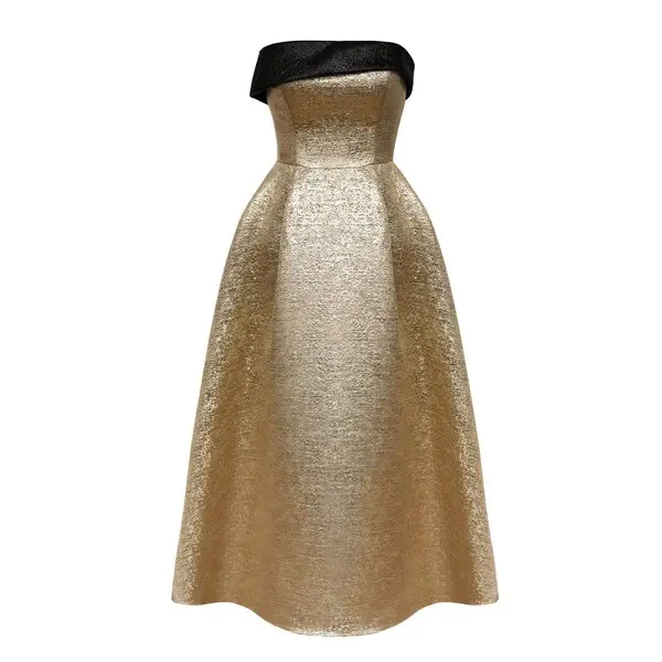 POST MERIDIEM Jacquard Midi Dress With Turn-up - Gold