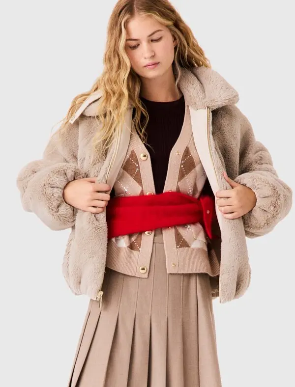 Maje Reversible Faux Fur Puffer Jacket