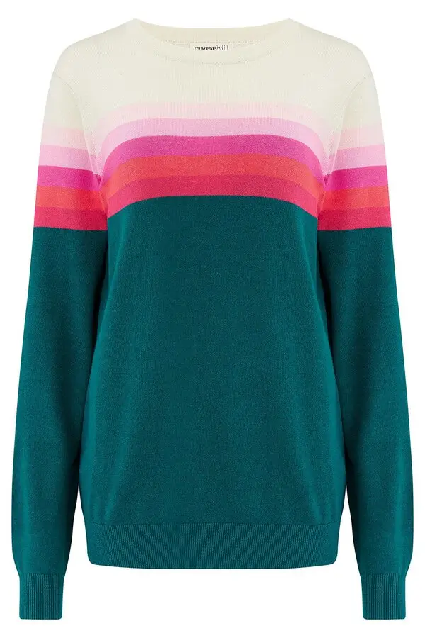 SUGARHILL BRIGHTON Rita Sweater Teal Stripe - Blue