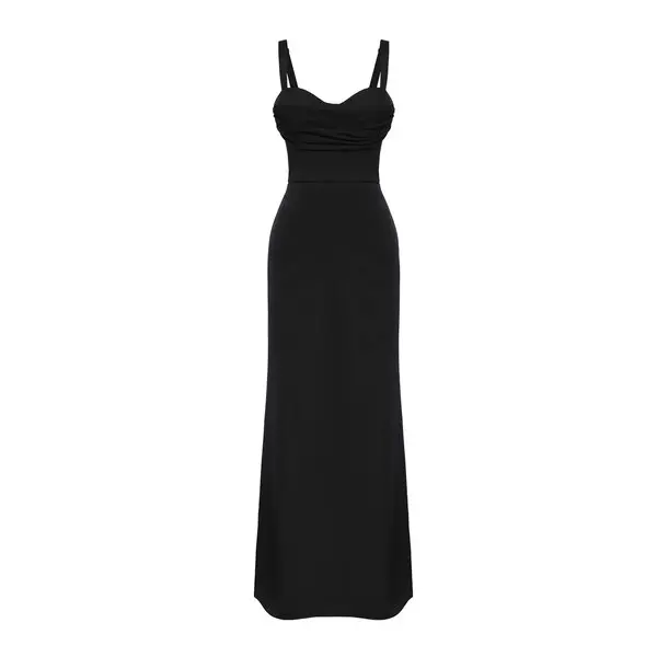POST MERIDIEM Maxi Dress With Gathered Bodice - Black