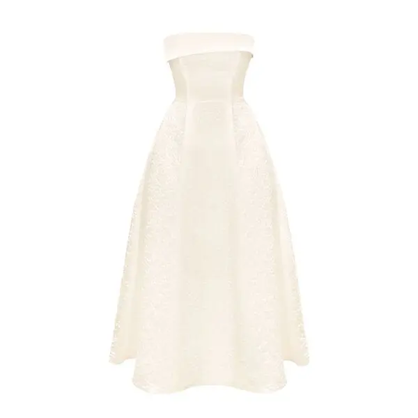 POST MERIDIEM Ecru Jacquard Midi Dress With Satin Turn-up - White