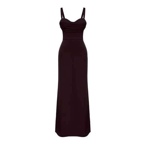 POST MERIDIEM Chocolate Maxi Dress With Gathered Bodice - Brown