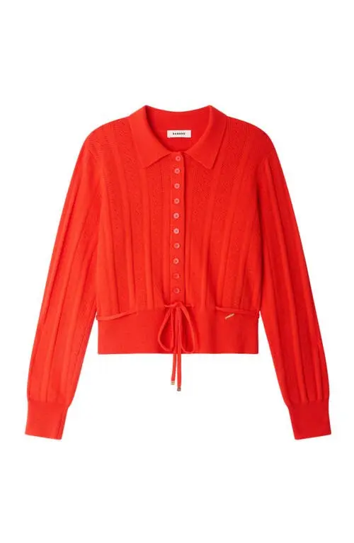 Sandro Pointelle Knit Cardigan With Adjustable Waist Tie