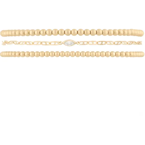 CUFFED BY NANO Marquise Bezel Dainty 14k Filled Chain And Bead Bracelet Three Stack - Gold