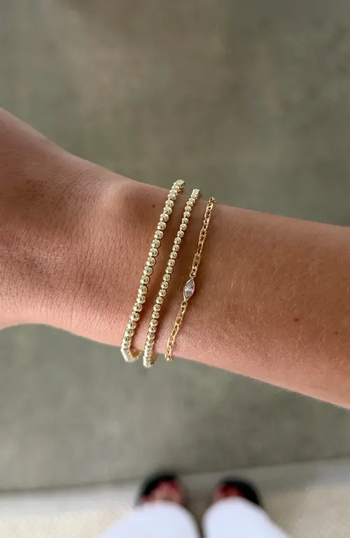 CUFFED BY NANO Marquise Bezel Dainty 14k Filled Chain And Bead Bracelet Three Stack