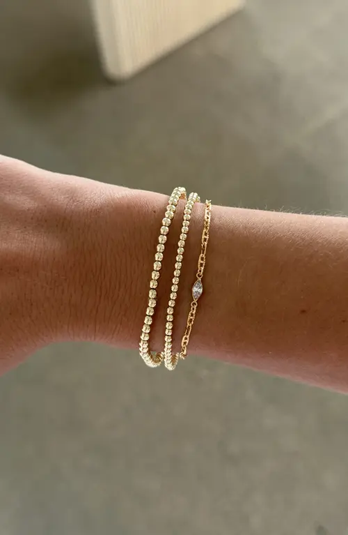 CUFFED BY NANO Marquise Bezel Dainty 14k Filled Chain And Bead Bracelet Three Stack