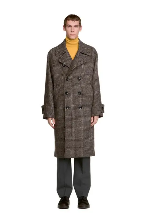 Sandro Check Wool Double-breasted Coat - Brown