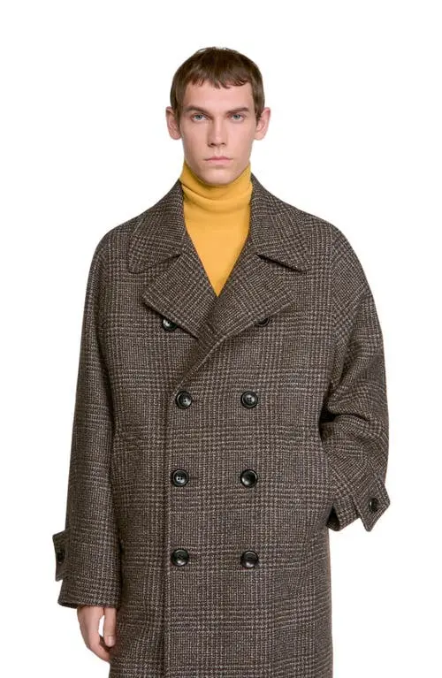 Sandro Check Wool Double-breasted Coat