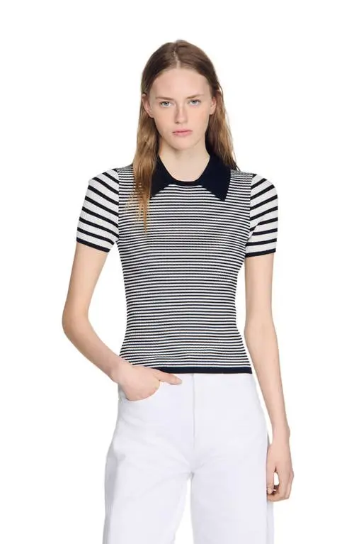 Sandro Striped Polo-style Sweater - Black/ecru