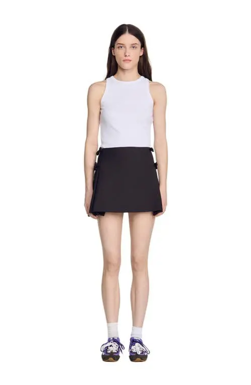 Sandro Short Pleated Wool Skirt