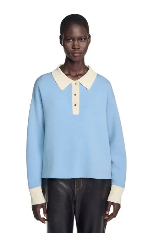 Sandro Two-tone Wool Polo Sweater