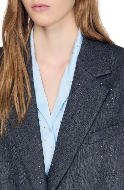 Sandro Long Wool Coat With Rhinestones