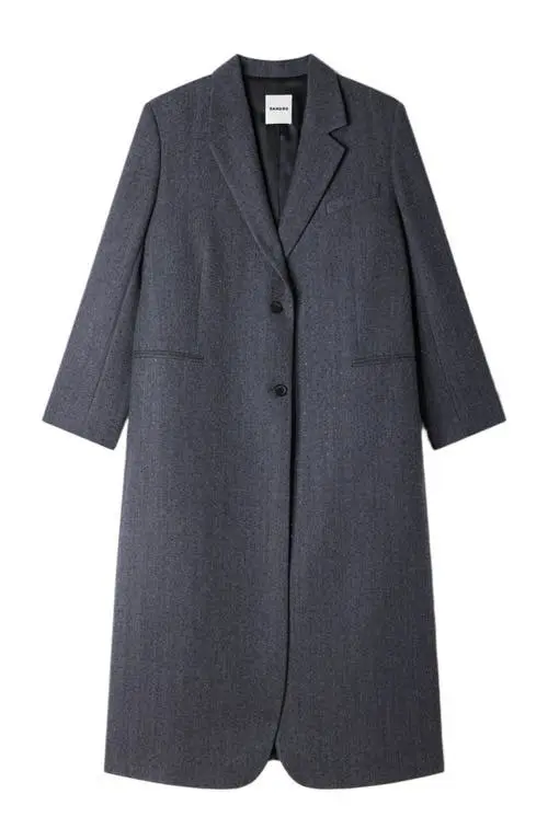 Sandro Long Wool Coat With Rhinestones