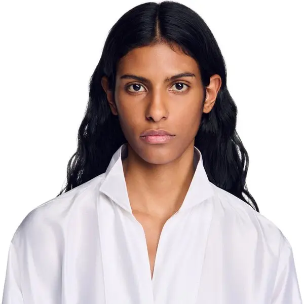 Sandro Oversized Silk Satin Shirt - White