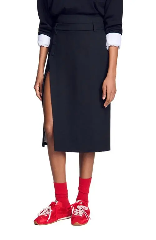 Sandro Mid-length Slit Wool Skirt