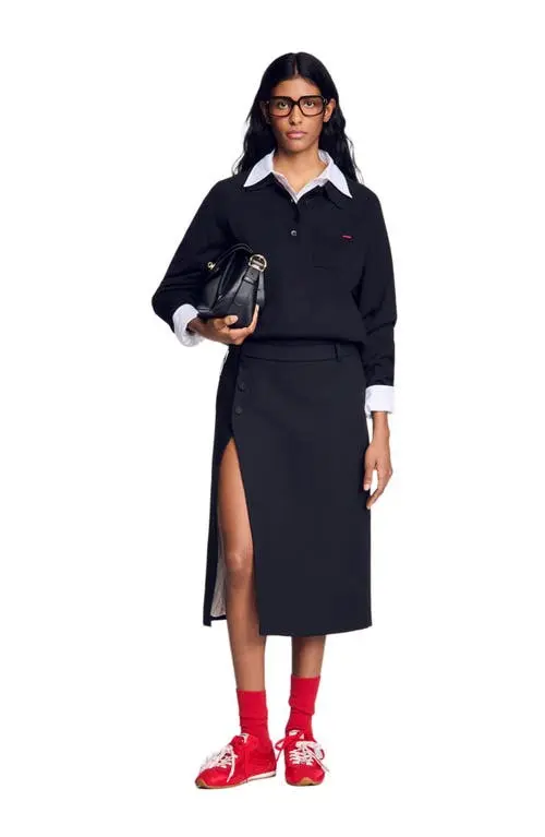 Sandro Mid-length Slit Wool Skirt