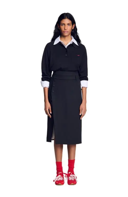 Sandro Mid-length Slit Wool Skirt