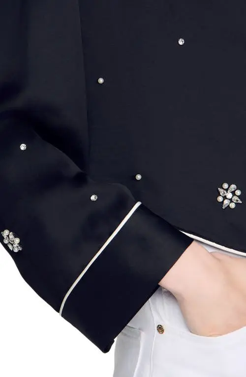 Sandro Pyjama-style Shirt With Pearl And Rhinestone Embellishments