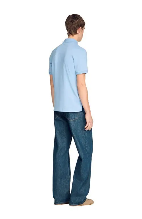 Sandro Cotton Polo Shirt With Leather Logo