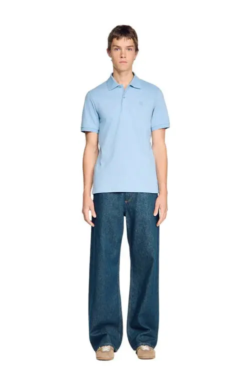 Sandro Cotton Polo Shirt With Leather Logo